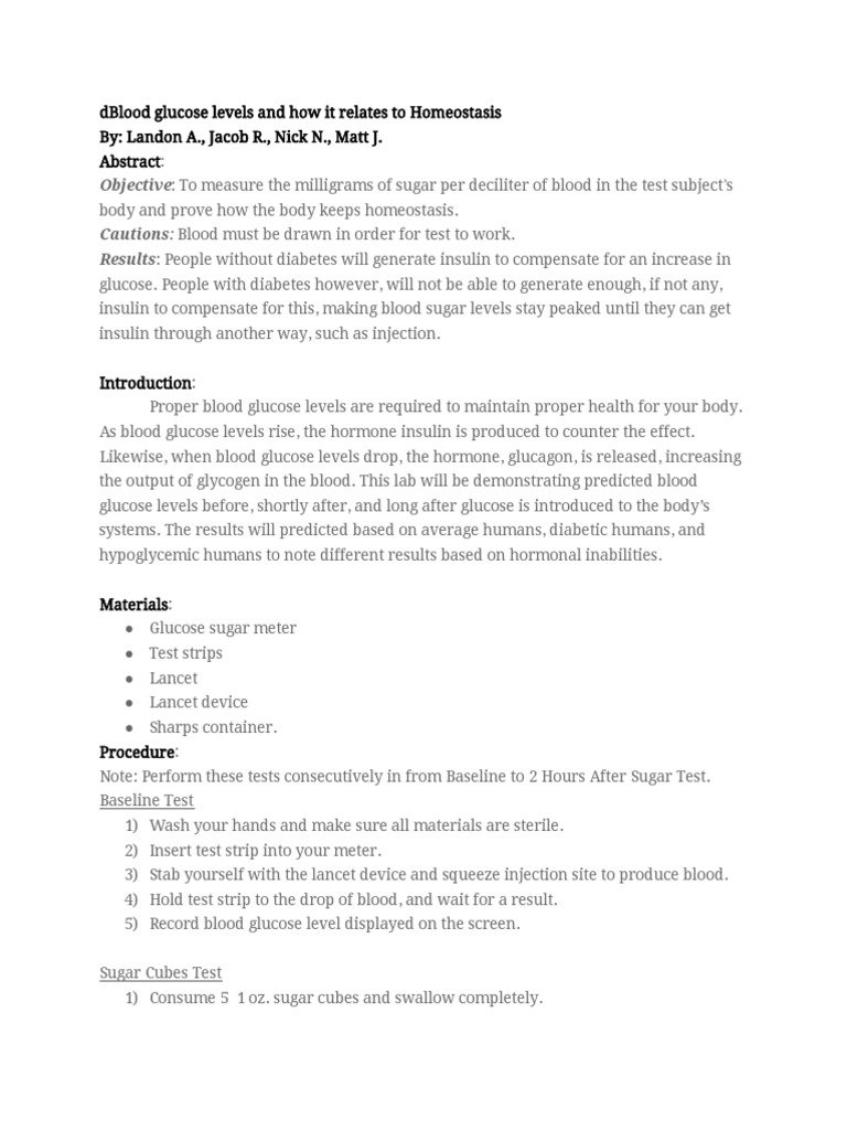 Lab Report Blood Sugar | PDF | Endocrine Pancreas | Medical Specialties