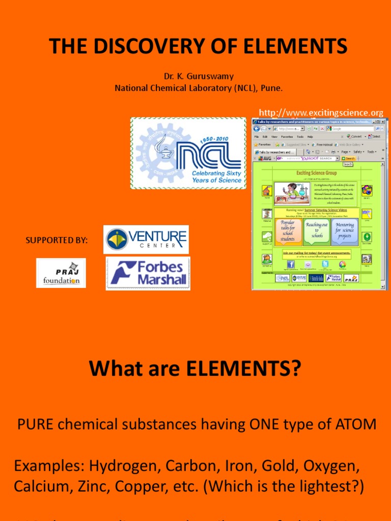 The Discovery of Elements: Dr. K. Guruswamy National Chemical ...