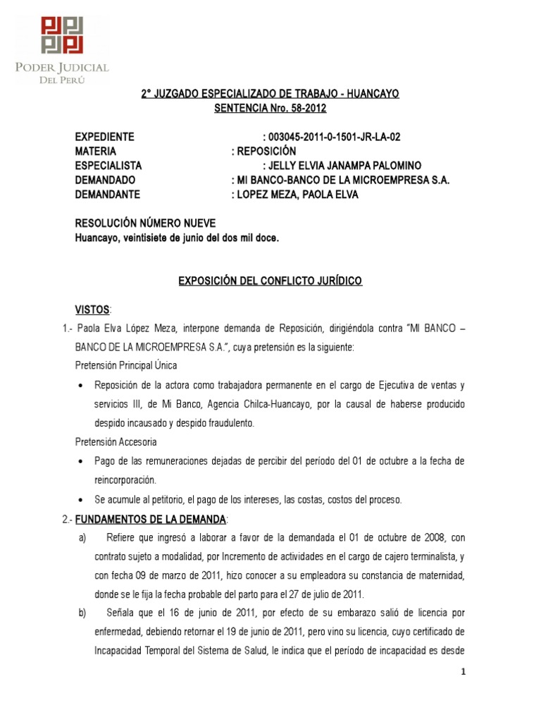 Modelo de Sentencia | PDF | Jurisdicción | Derecho laboral