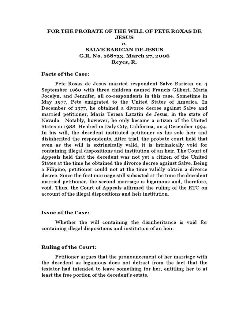 Disinheritance - de Jesus vs. de Jesus | PDF | Will And Testament | Lawsuit