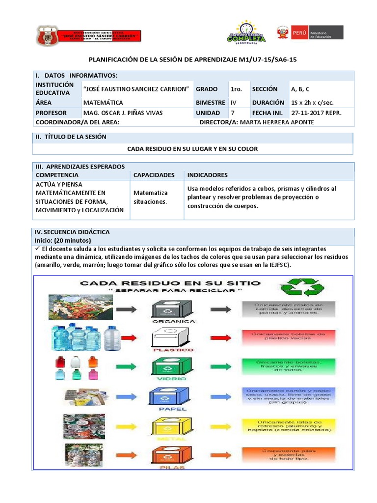 Mat1-U7-Sesión 06-15 2017 | PDF | Residuos | Reciclaje