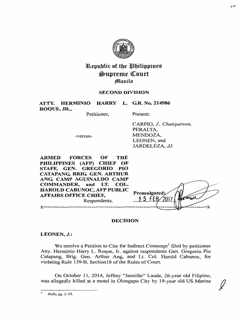 Roque Vs AFP - JLeonin - Disbarment Case - Confidentiality of ...