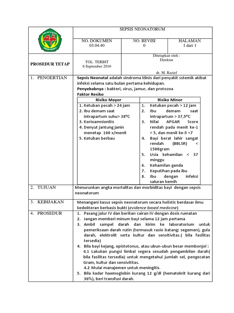Sop Sepsis Neonatorum | PDF