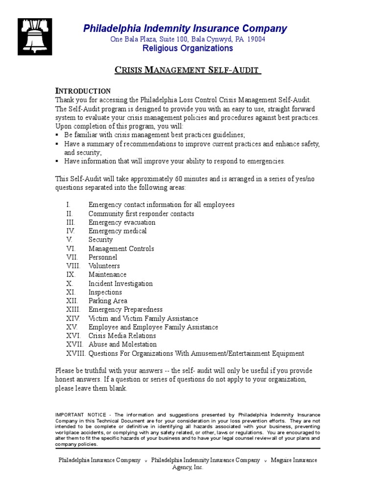 Crisis Program Audit Form | PDF | Insurance | Emergency Management