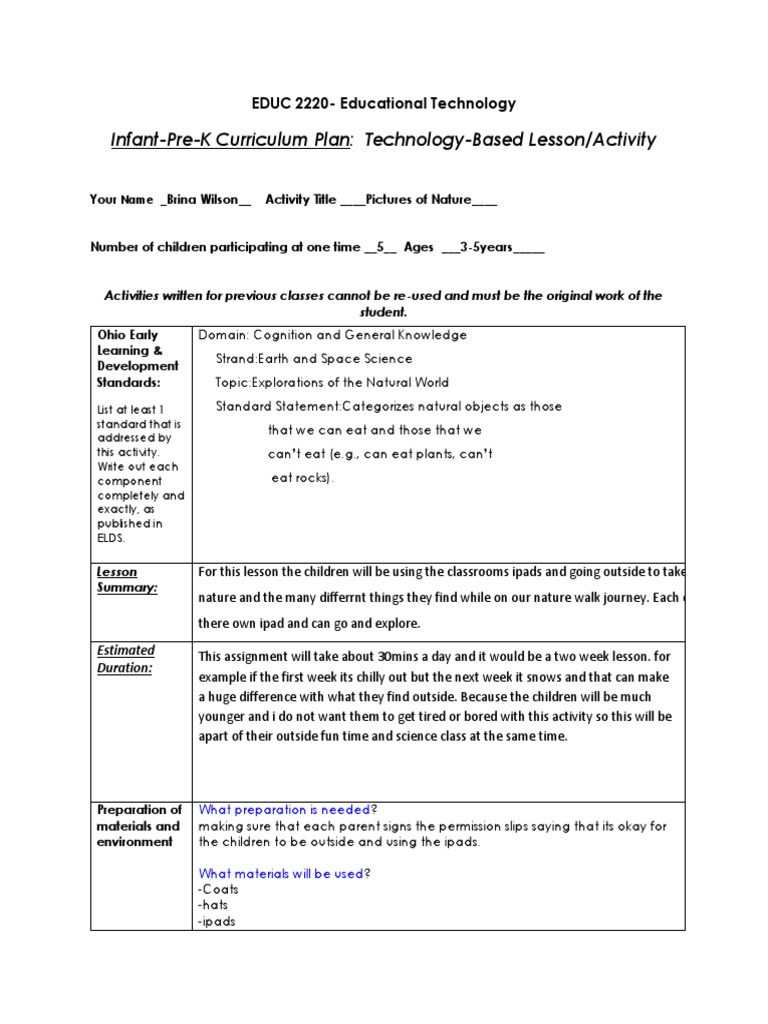 Ed Tech ECDE Activity Plan | PDF | Lesson Plan | Educational Technology