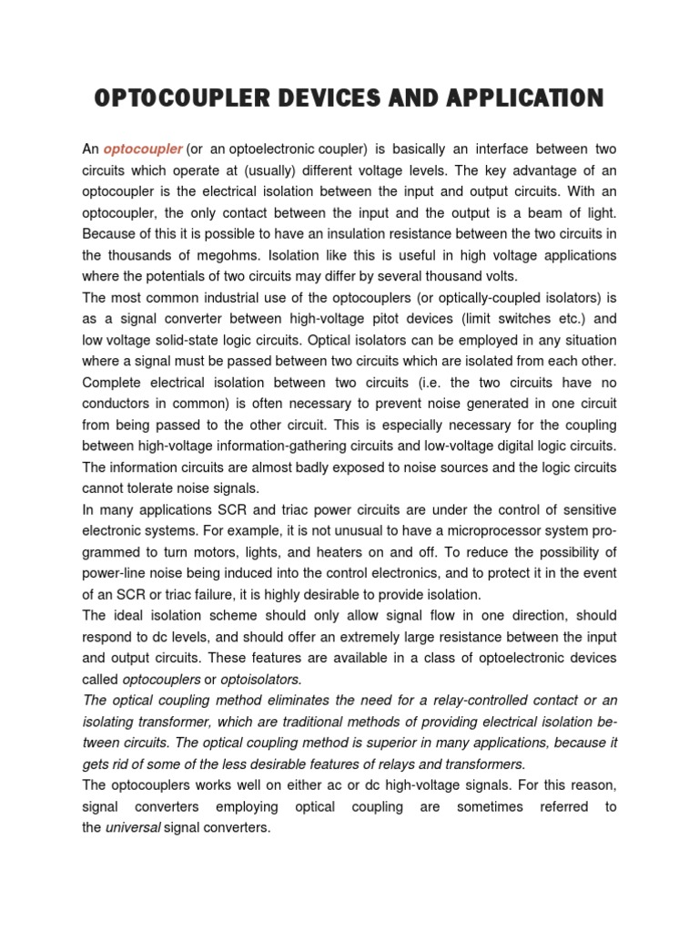 Optocoupler Devices and Application | PDF | Physical Quantities ...