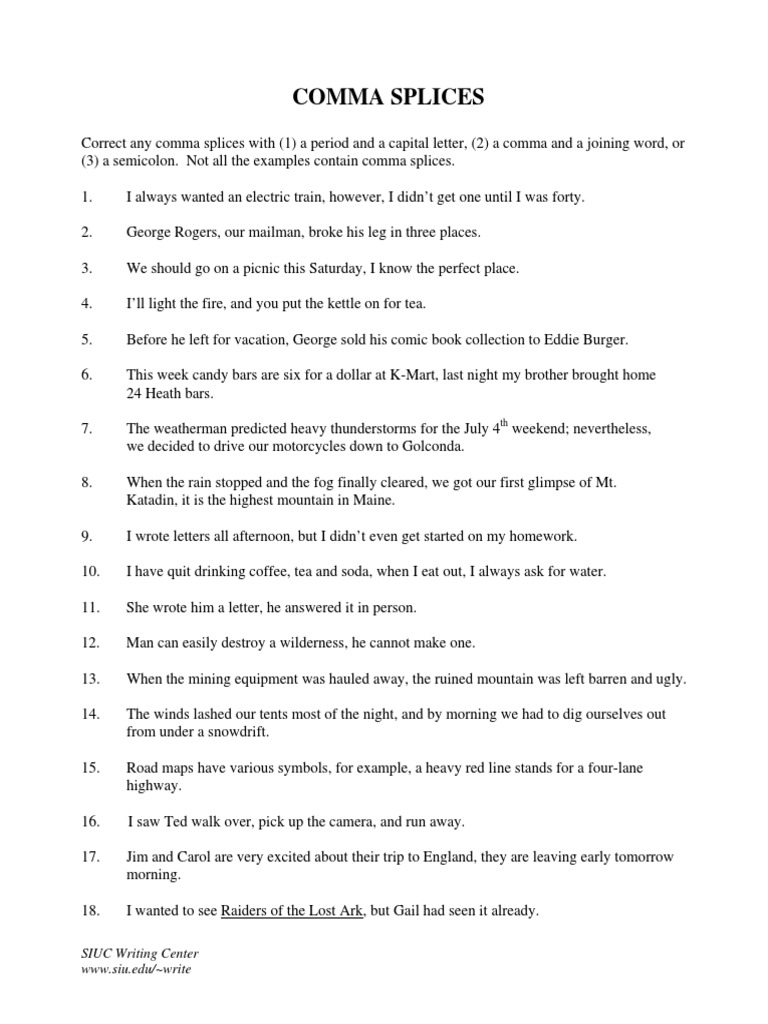 Comma Splice Practice | PDF | Language Mechanics