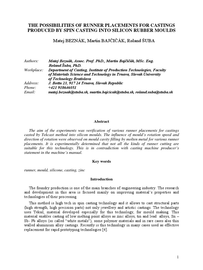 Spin Casting Runner | PDF | Casting (Metalworking) | Industries