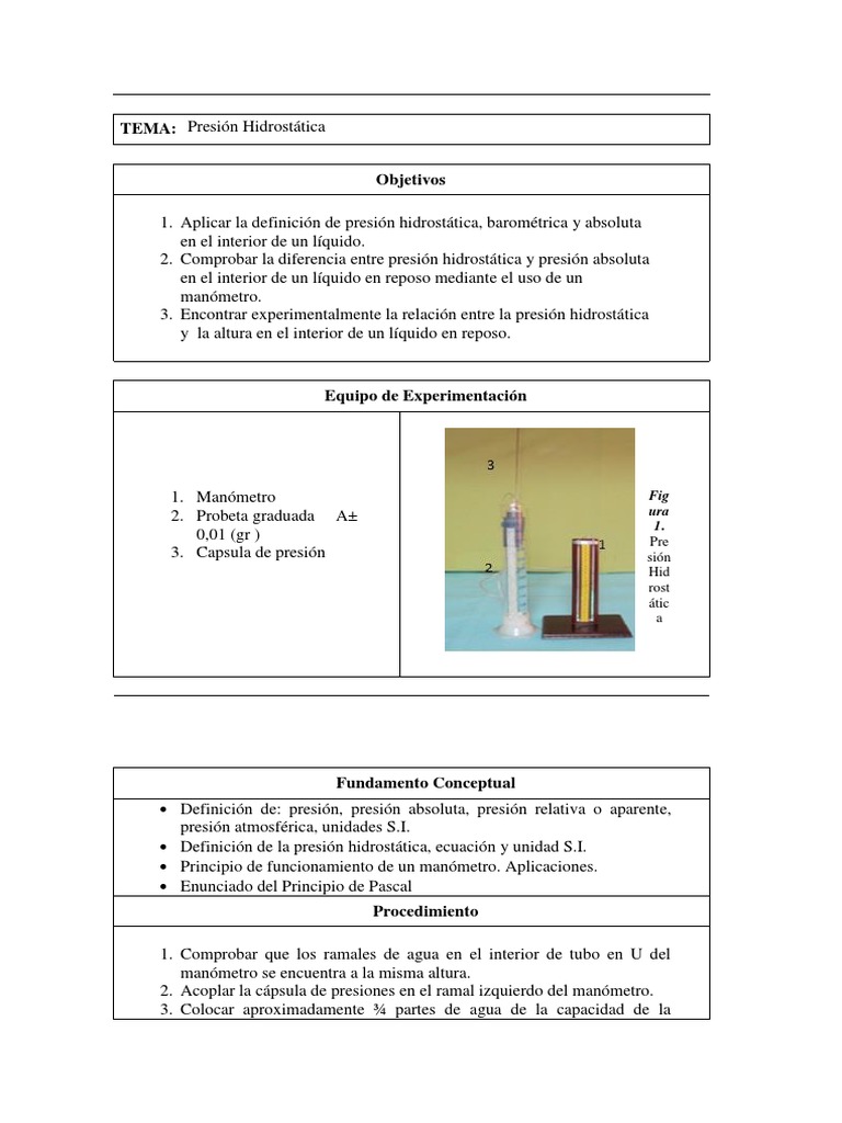 Presión Hidrostática en Líquidos: Experimento | PDF | Presión | Líquidos