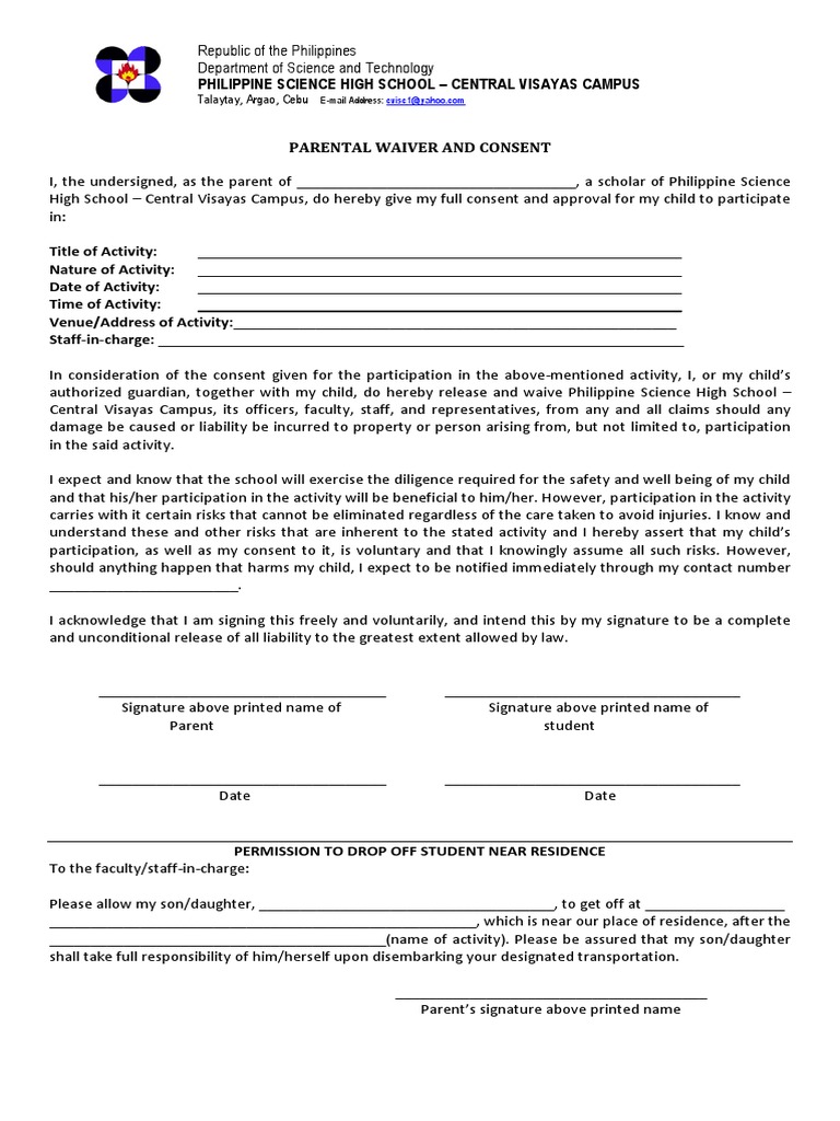 Parents Consent and Waiver | Download Free PDF | Consent | Waiver