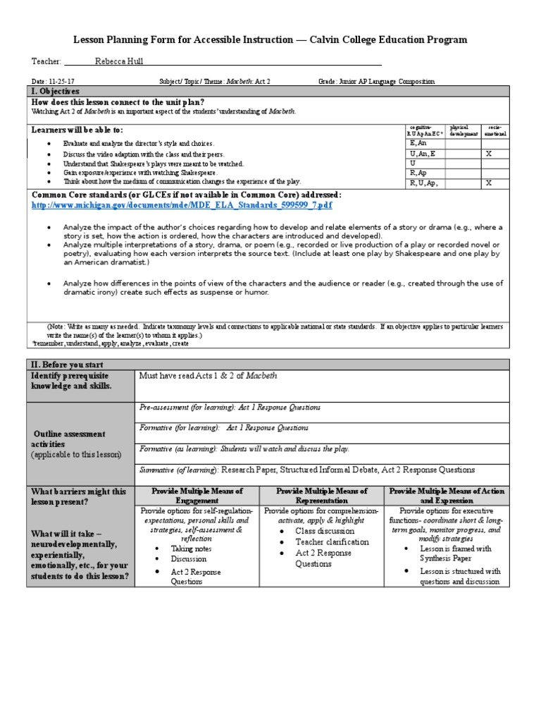 Accessible Lesson Plan: Macbeth Act 2 | PDF | Epistemology ...