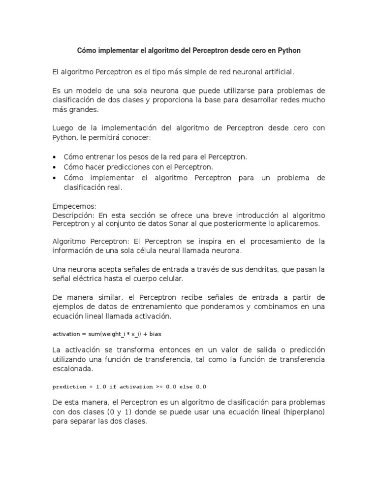 Implementación Algoritmo Del Perceptron en Phyton | PDF | Áreas de informática | Conceptos ...