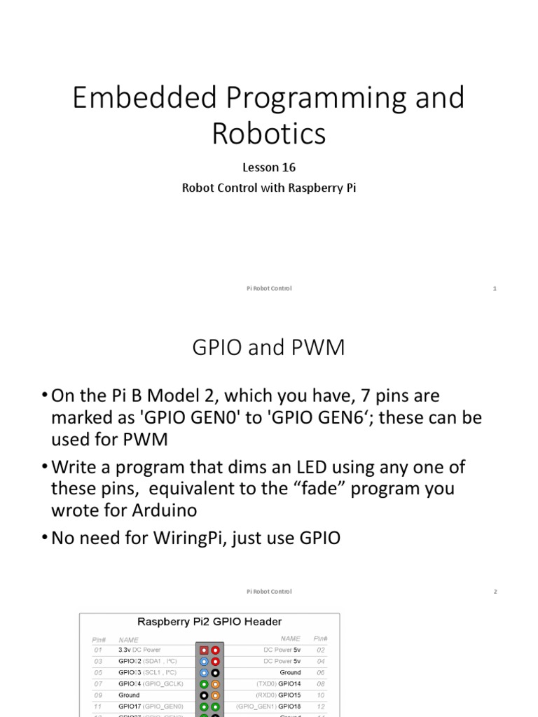 Controlling A Robot With Raspberry Pi Using Gpio Pins Pwm And The Wiringpi Library Pdf
