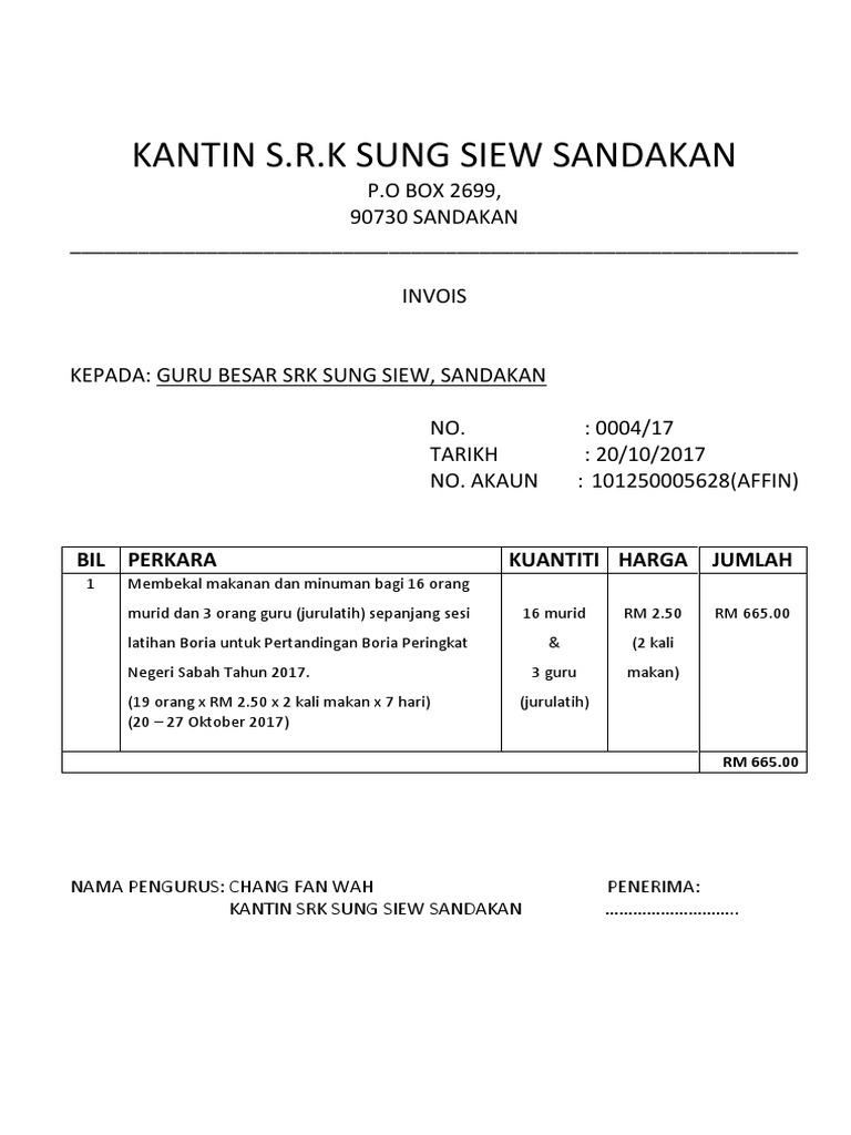 Contoh Invois Kantin | PDF