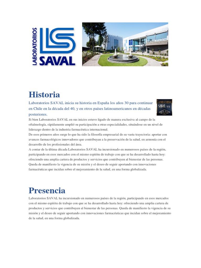 Laboratorios Saval | PDF | Medicamentos con receta | Calidad (comercial)