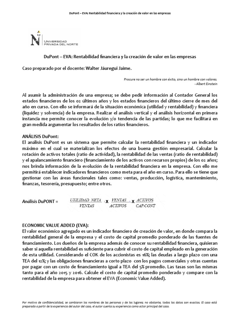 Caso Financiero Análisi Dupont | PDF | Rentabilidad sobre recursos propios | Corporaciones