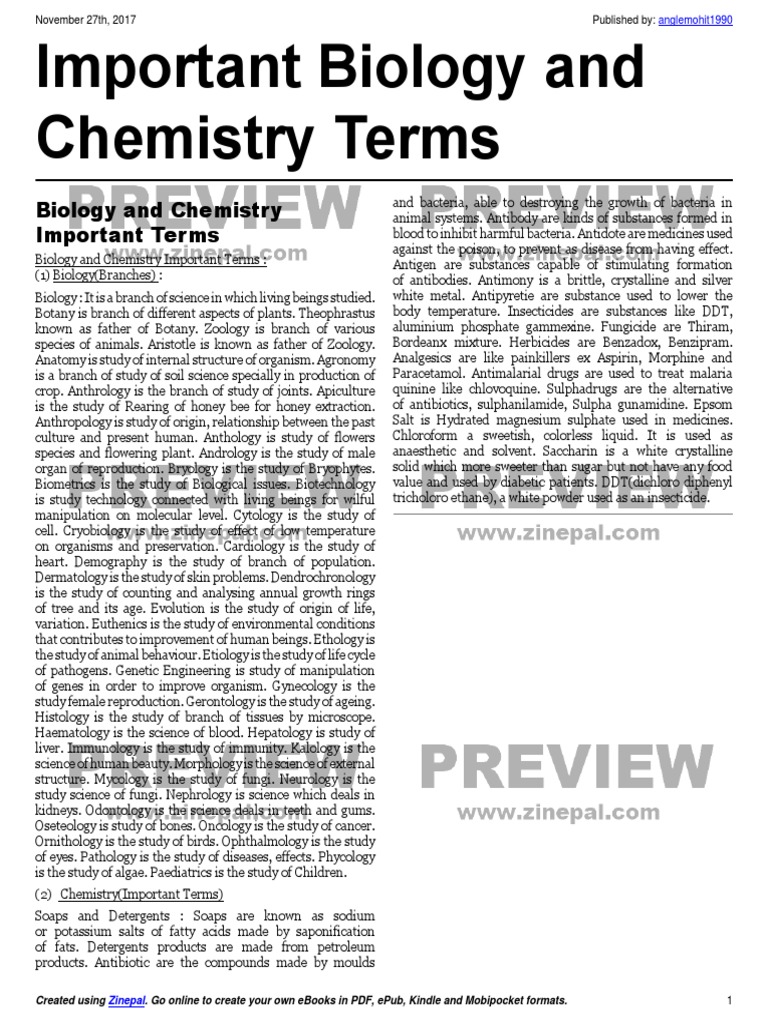 Biology and Chemistry Important Terms | PDF | Pharmaceutical Drug ...