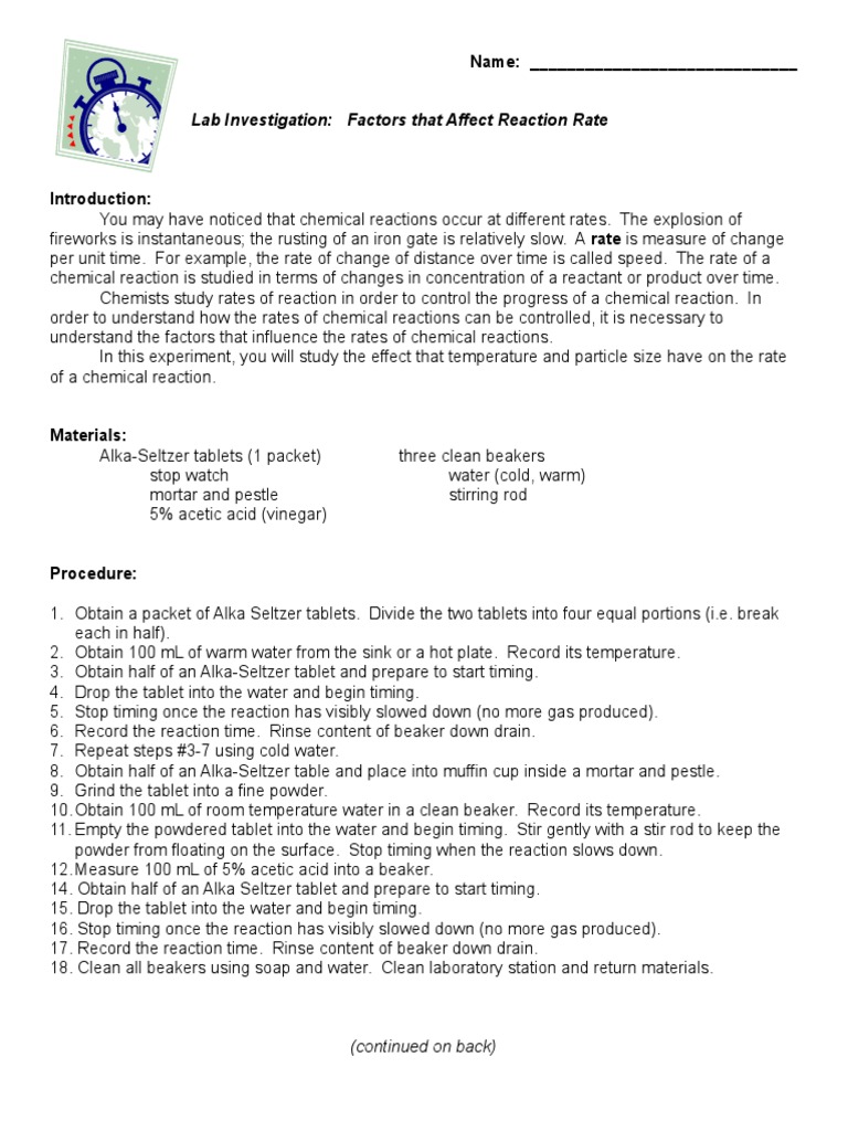 Alka Seltzer Rate Lab | PDF | Reaction Rate | Chemical Engineering
