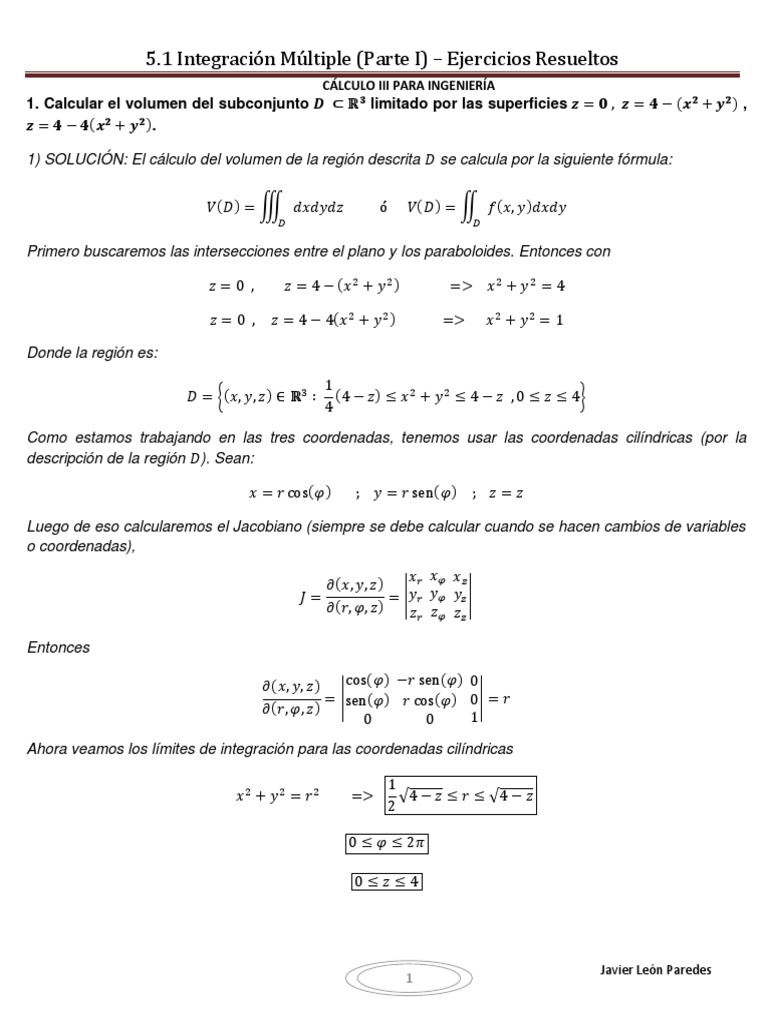 Ejercicios Resueltos de Integración Múltiple | PDF | Esfera | Integral