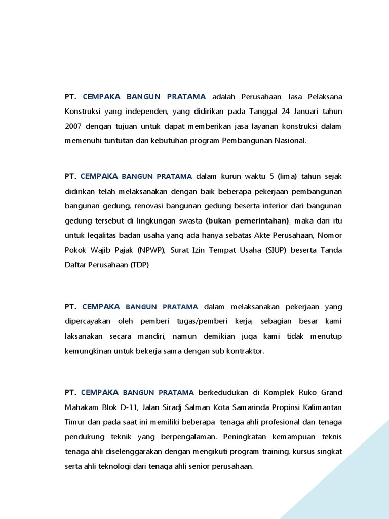 Sekapur Sirih Pt. Cempaka Bangun Pratama | PDF | Karier & Perkembangan