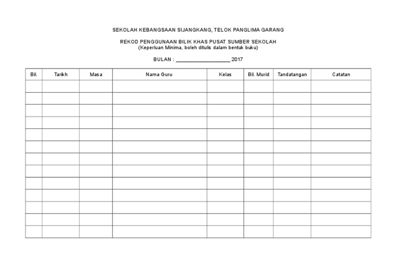 Rekod Penggunaan Pusat Sumber | PDF