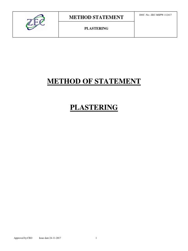 Method Statement For Plastering | PDF | Masonry | Mortar (Masonry)