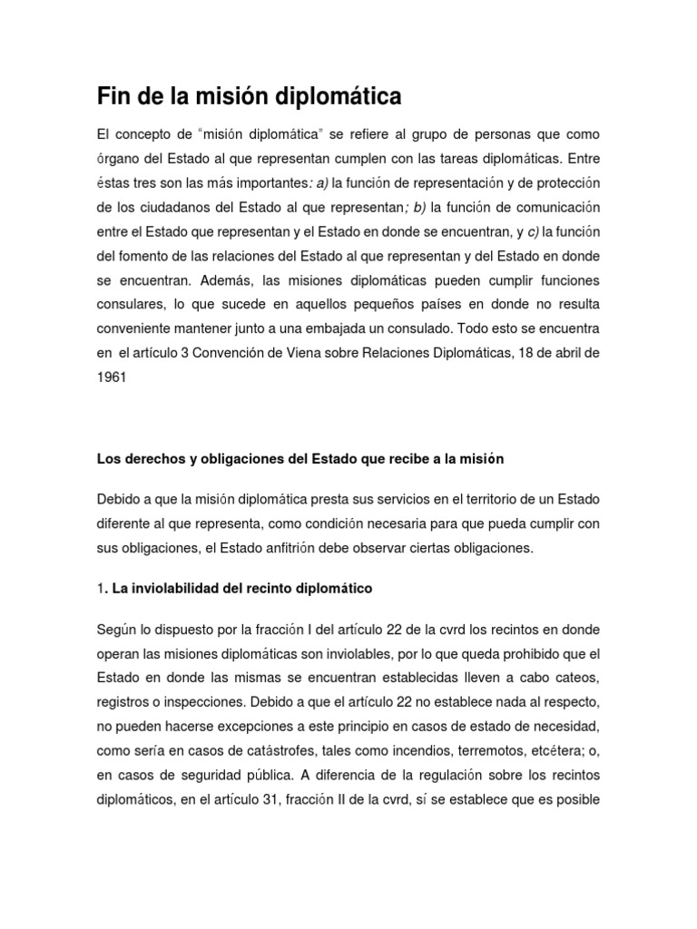 Fin de La Misión Diplomática | PDF | Misión diplomática | Diplomacia
