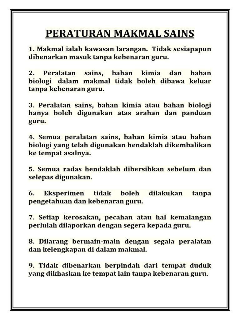 Peraturan Makmal Sains | PDF