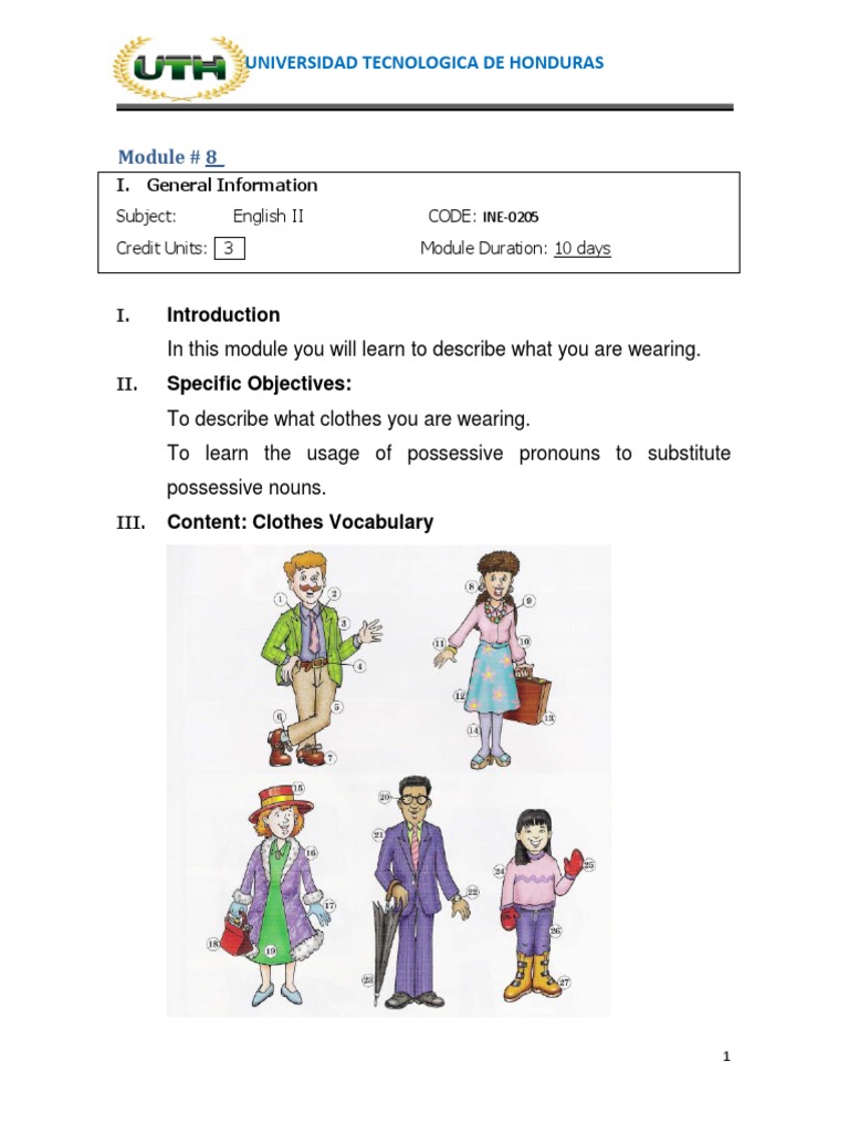 English II Module: Clothing & Grammar | PDF | Plural | Grammatical Number