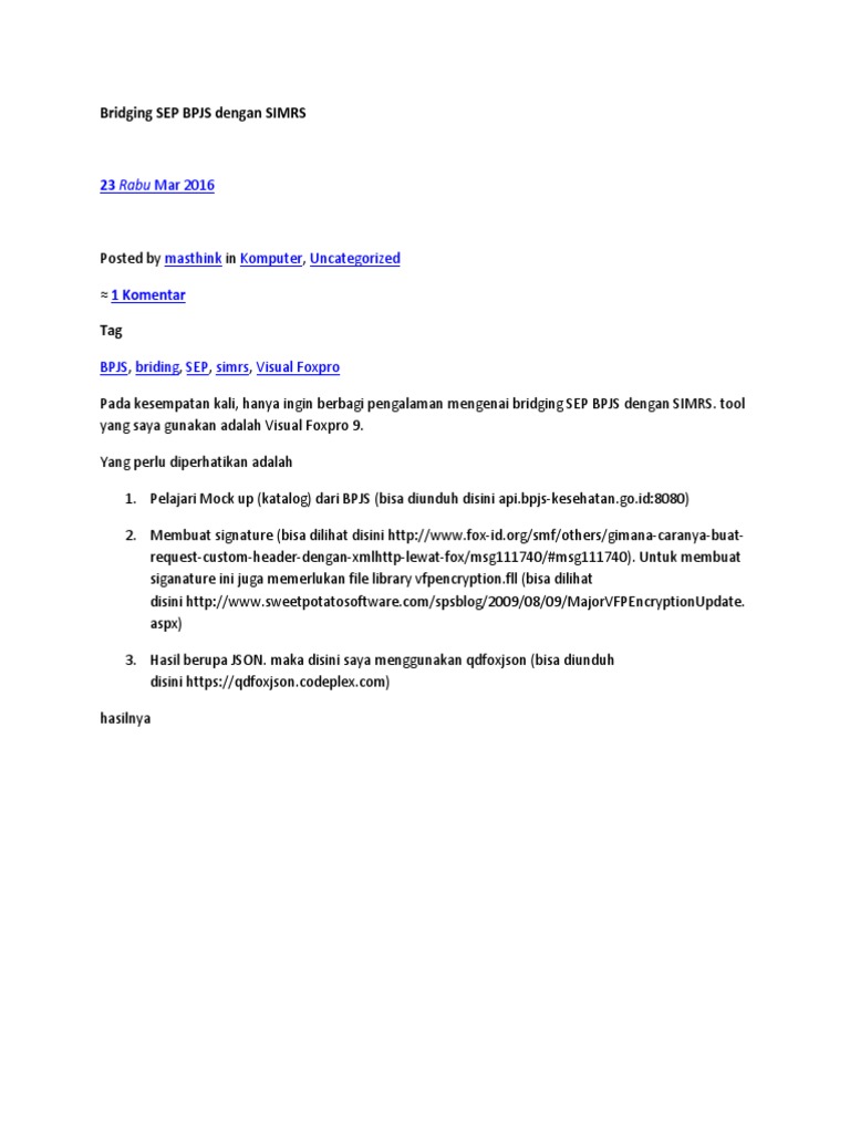 Bridging SEP BPJS Dengan | PDF