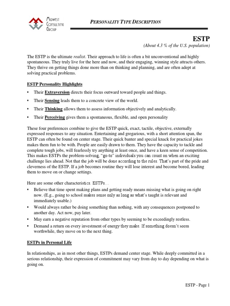 ESTP Personality Type Overview | PDF | Personality Type | Leadership
