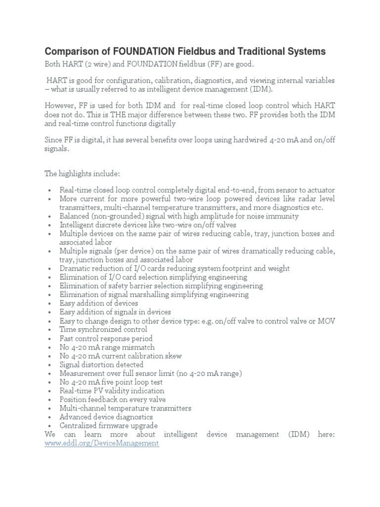 FF Versus Hart Comparison | PDF | Programmable Logic Controller ...