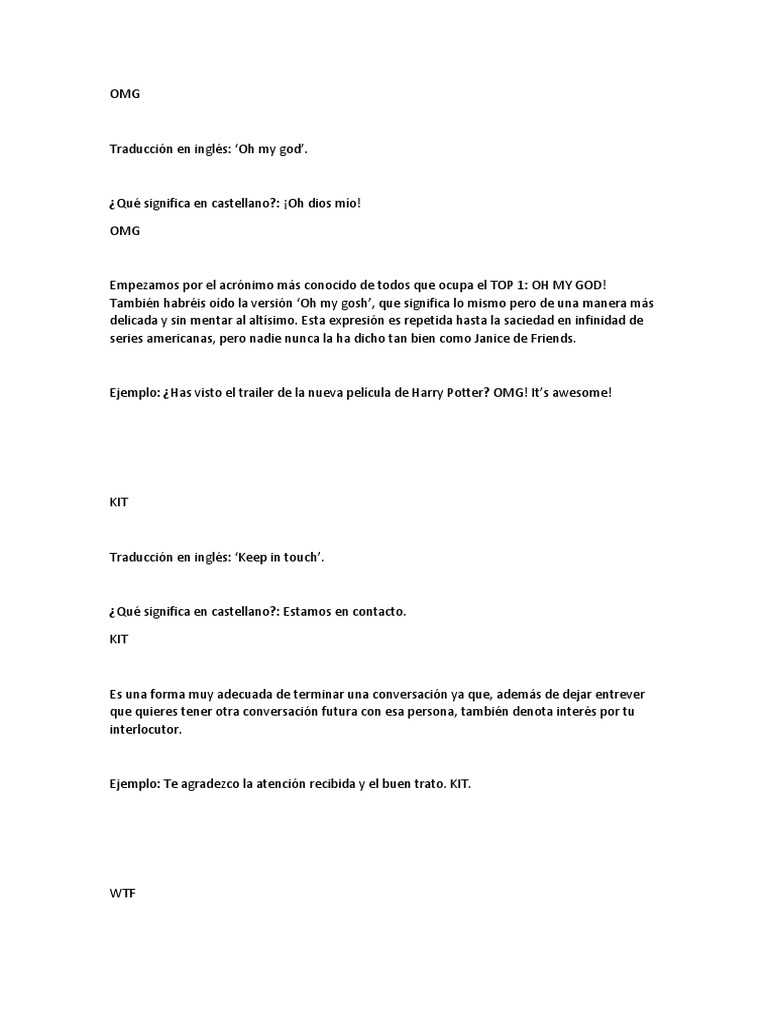 Significado de OMG en Español | PDF | Chat en linea | Traducciones