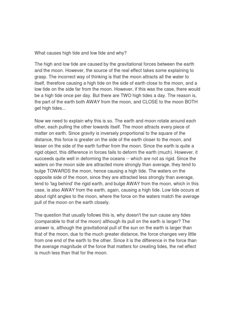 What Causes High Tide and Low Tide and Why | PDF | Tide | Moon