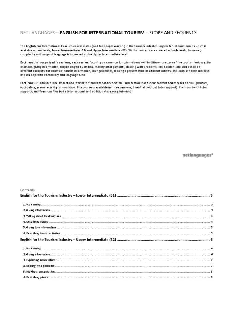 English for International Tourism Course | PDF | English Language | Verb