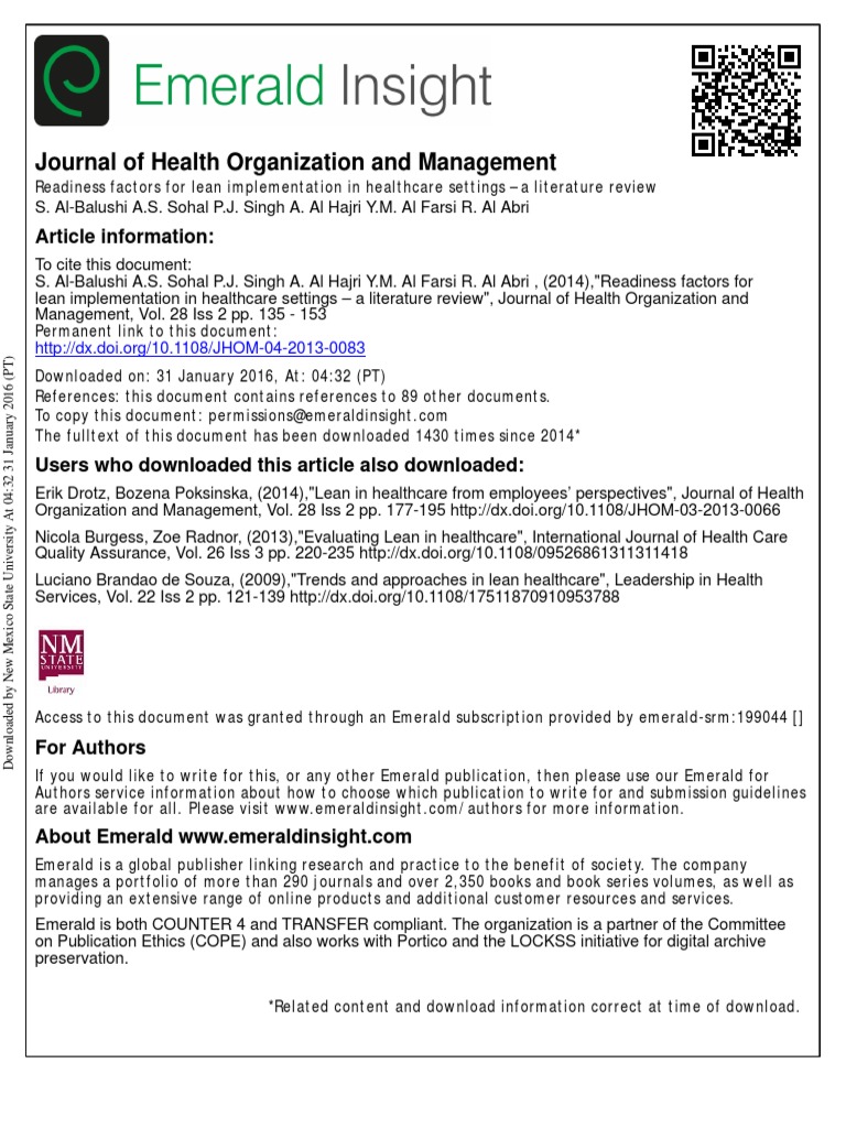 Readiness Factors For Lean | PDF | Lean Manufacturing | Health Care