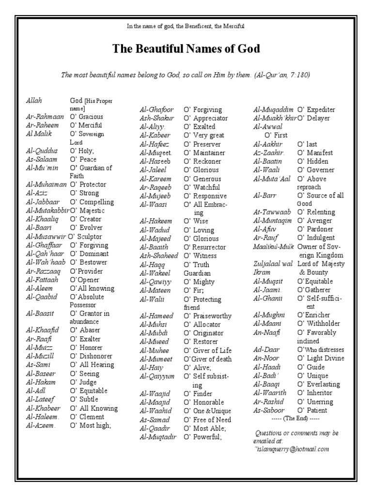 Allah The Beautiful Names of God | PDF | Deities | God In Islam