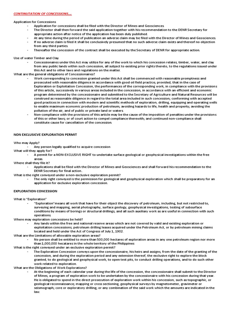 Continutation of Concessions .: Non Exclusicve Exploration Permit | PDF ...