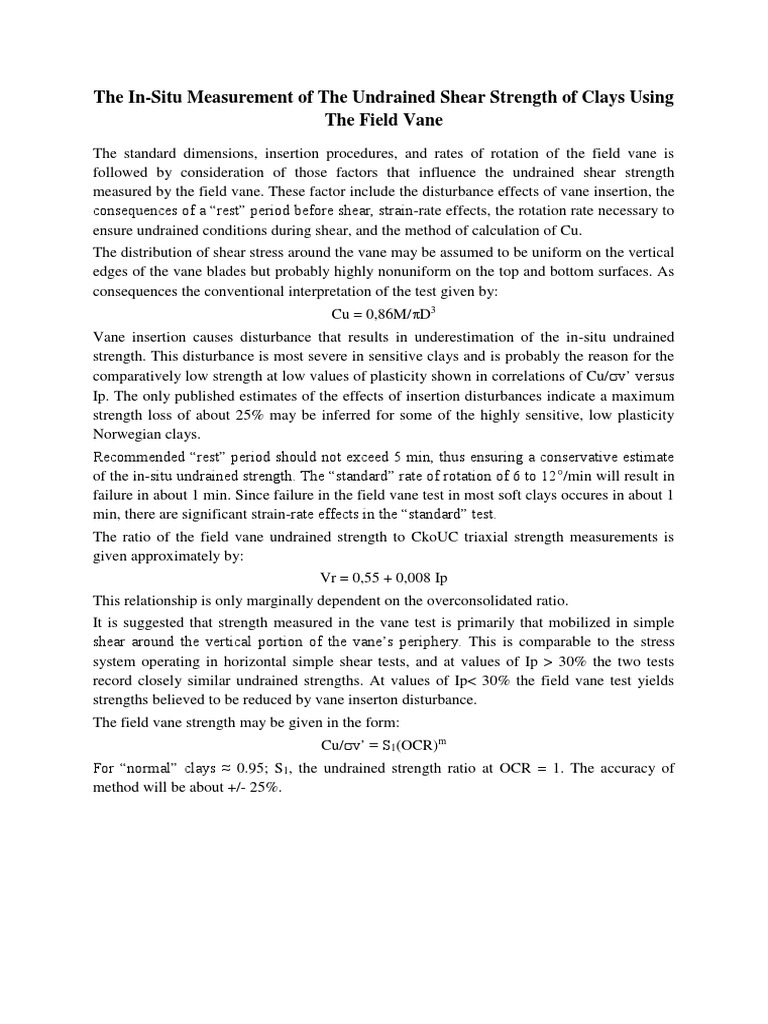 The In-Situ Measurement of The Undrained Shear Strength of Clays Using ...