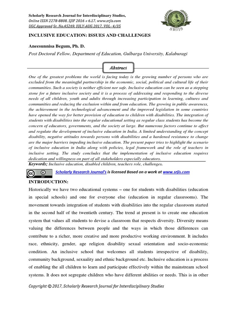 Inclusive Education: Issues and Challenges | PDF | Inclusion (Education ...