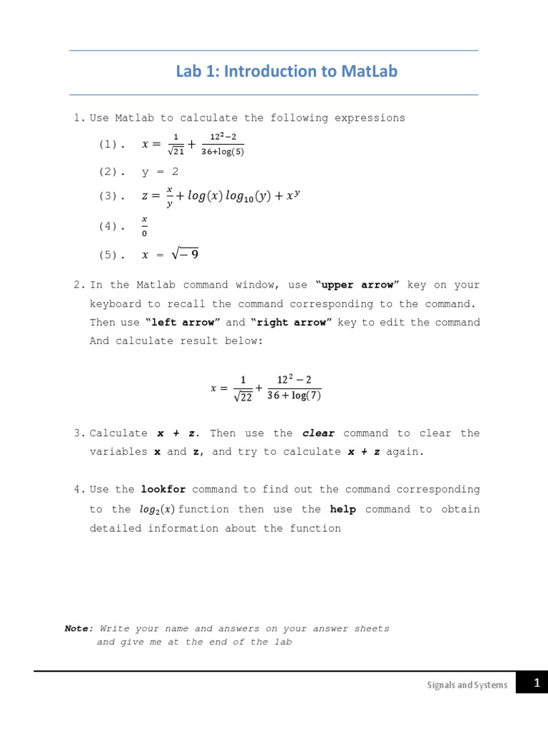 Lab1 - Introduction To MatLab | PDF