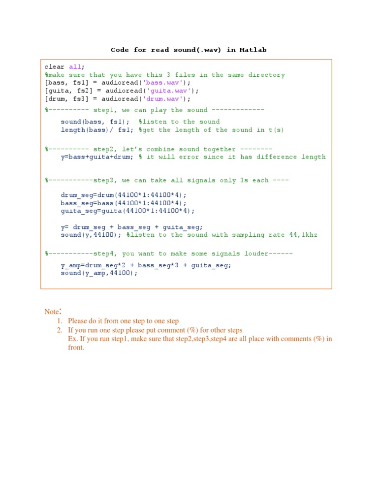Code For Read Sound (.Wav) in Matlab: All 'Bass - Wav' 'Guita - Wav ...
