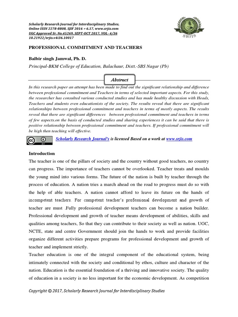Professional Commitment and Teachers | PDF | Teachers | Work–Life Balance