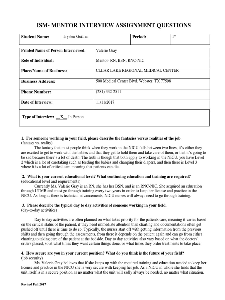 Mentor Interview Questions Template | PDF | Neonatal Intensive Care ...