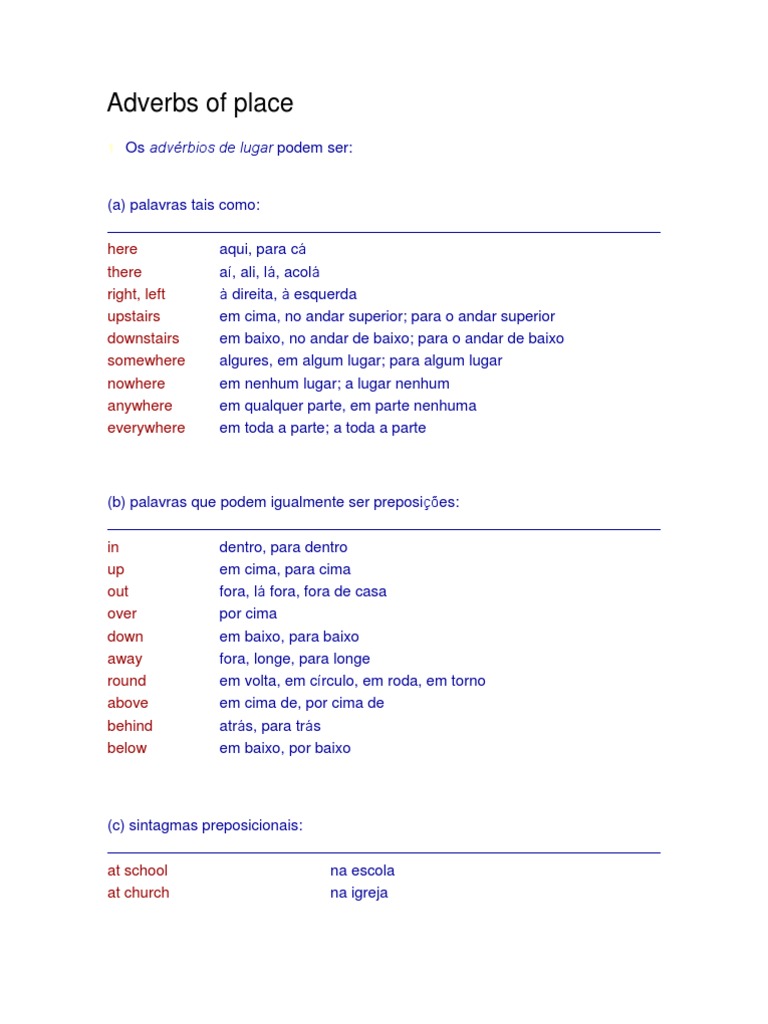 Adverbs of Place | PDF | Assunto (gramática) | Gramática