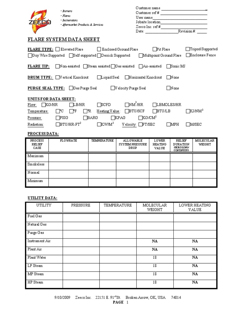 Condensed Flare Datasheet | Natural Gas | Combustion