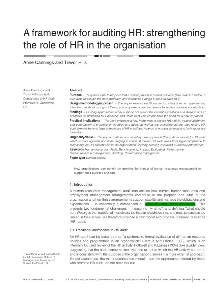 A Framework For Auditing HR | PDF | Audit | Strategic Management