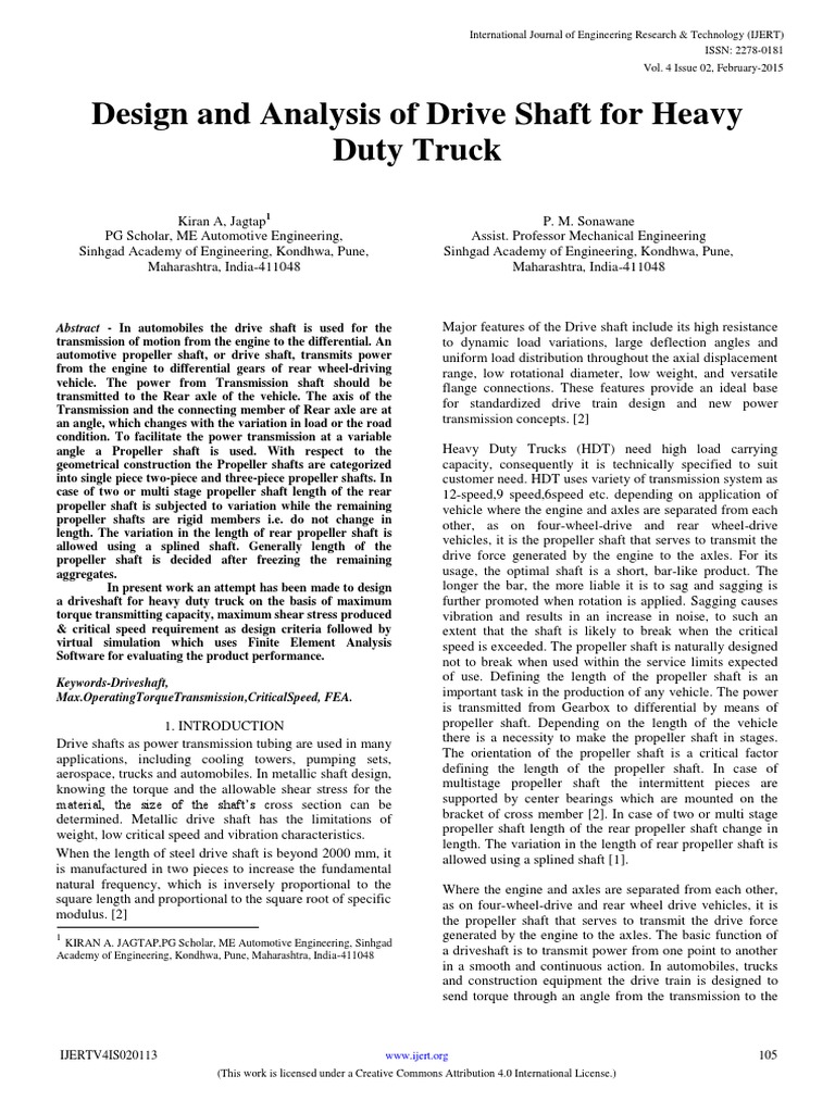 Design and Analysis of Drive Shaft For Heavy Duty Truck | PDF | Axle ...