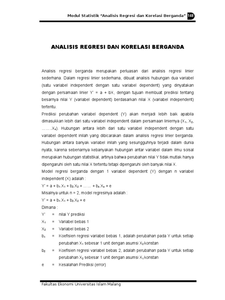 Analisis Regresi Dan Korelasi Berganda | PDF | Metode & Bahan Ajar