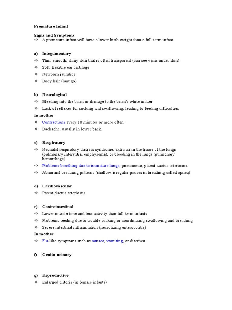 Signs and Symptoms of Premature Infants | PDF | Wellness | Science ...